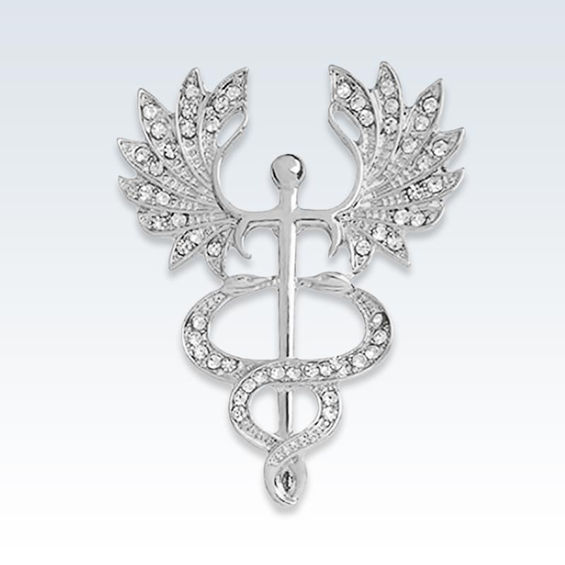 Big Wing Caduceus Silver and Crystal Lapel Pin – ClinicalPosters
