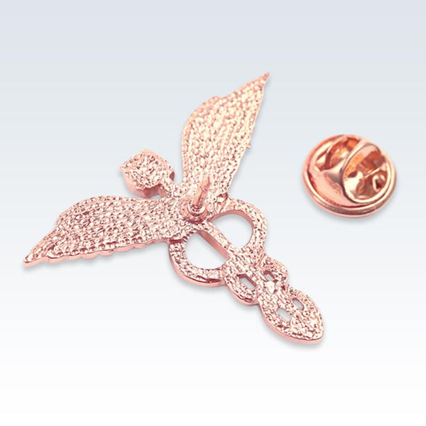 Doctors Winged Caduceus Rose Gold Lapel Pin | ClinicalPins