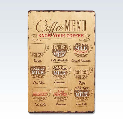 Coffee Menu Steel Signs 8x12 | ClinicalPosters