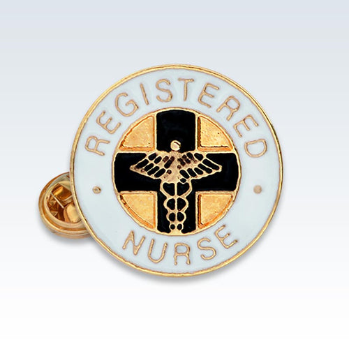 RN White Enamel Lapel Pin | ClinicalPosters