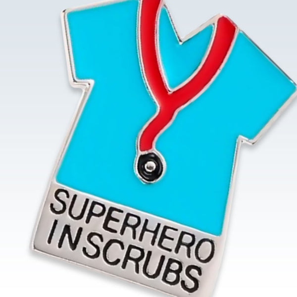 Superhero in Scrubs Enameled Silver Lapel Pin | ClinicalPosters
