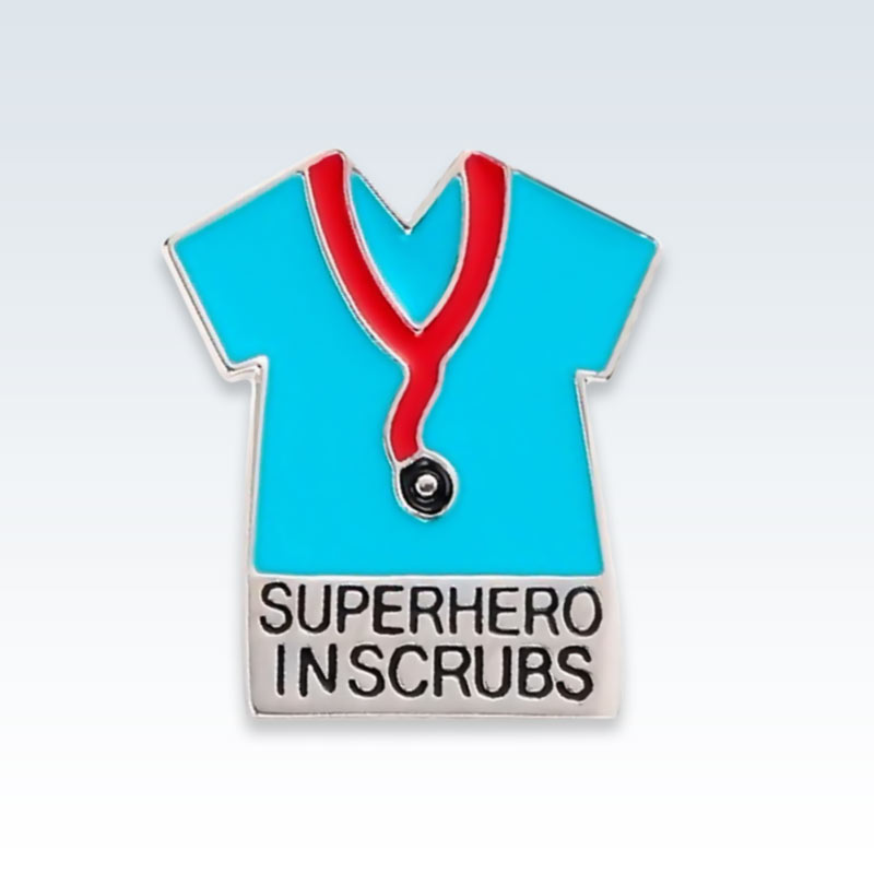 Superhero in Scrubs Enameled Silver Lapel Pin | ClinicalPosters